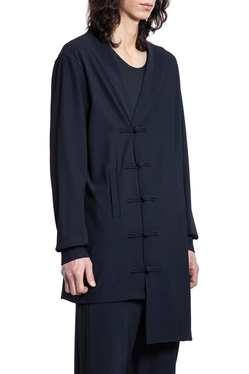Textured Mandarin Button Robe in Black – Lisa Von Tang
